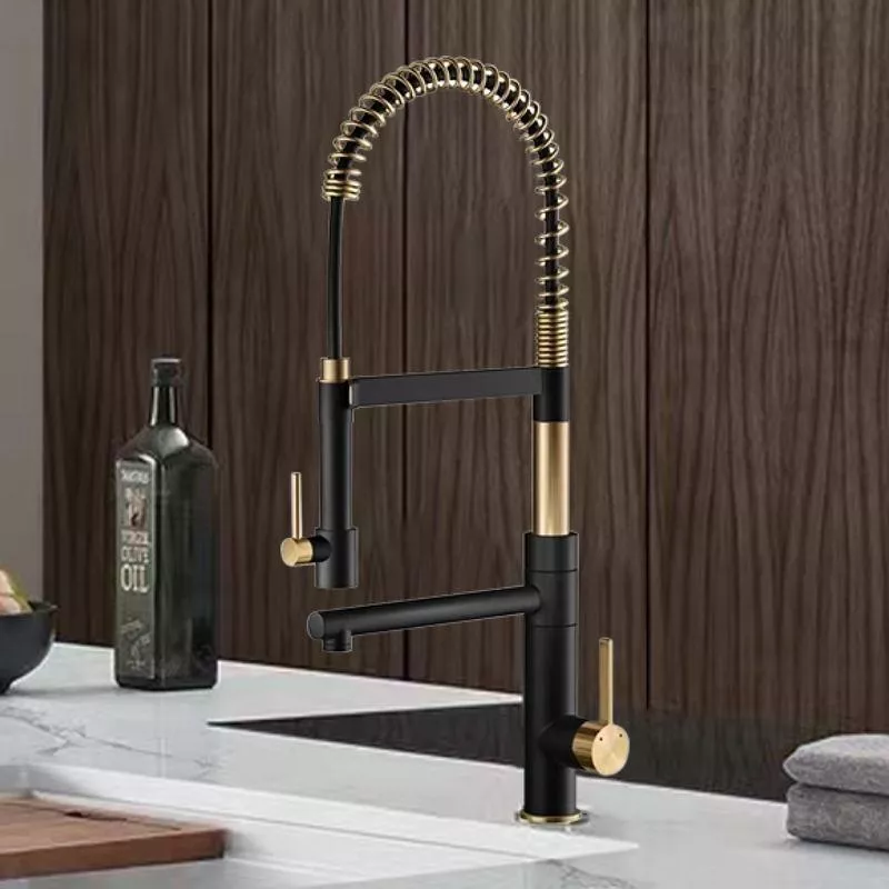 Luxury Brass Kitchen Faucet with Magnetic Suction and Dual-Control ...